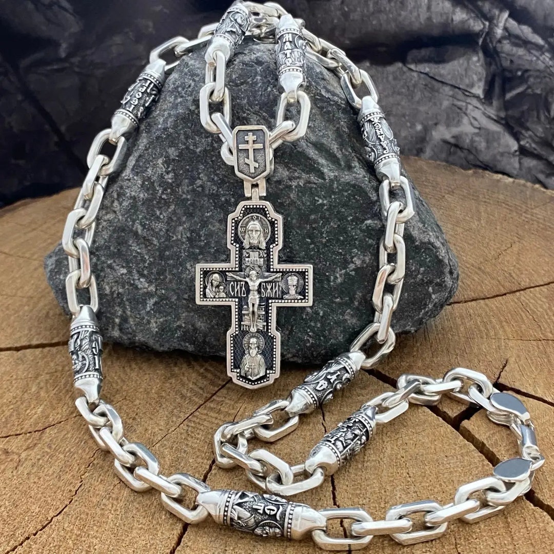 Silver 925 Anchor Chain With 8 Orthodox Inserts Depicting the Faces of ...