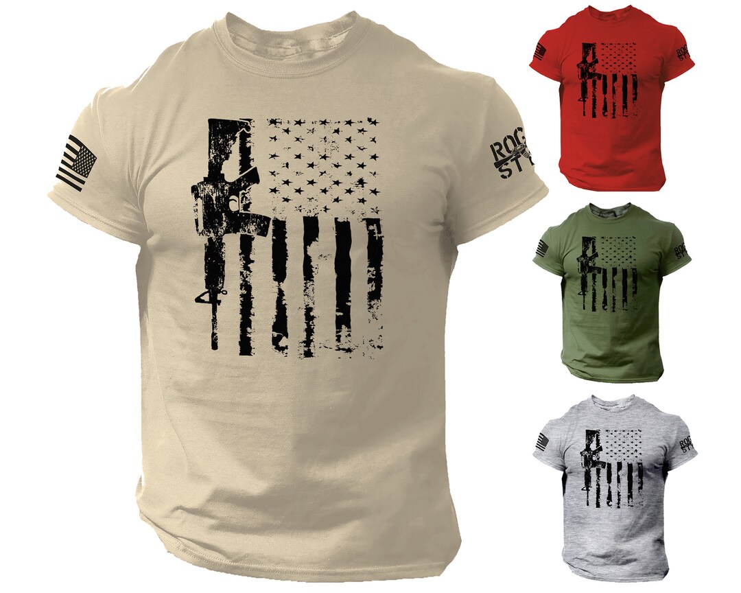 USA Gun Flag Men's T-shirt AR15 Rifle Shirt 2nd Amendment | Patriotic ...