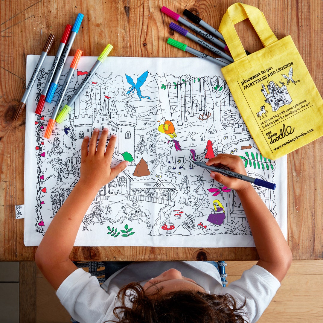 Magical fairytale design colour in cotton placemat with wash-out fabric ...