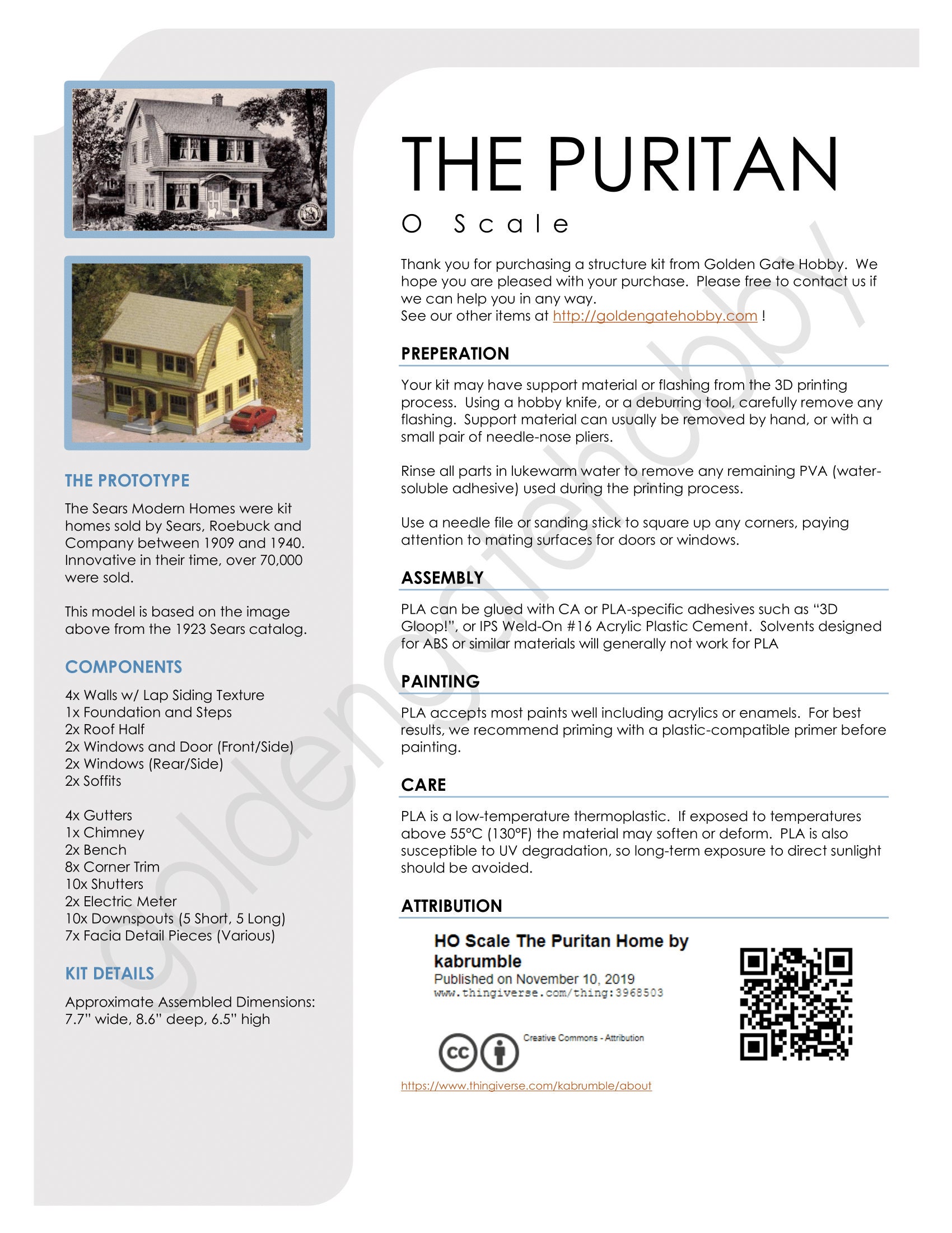 O Scale The Puritan Home 3D Printed Structure Kit, Highly Detailed, In ...