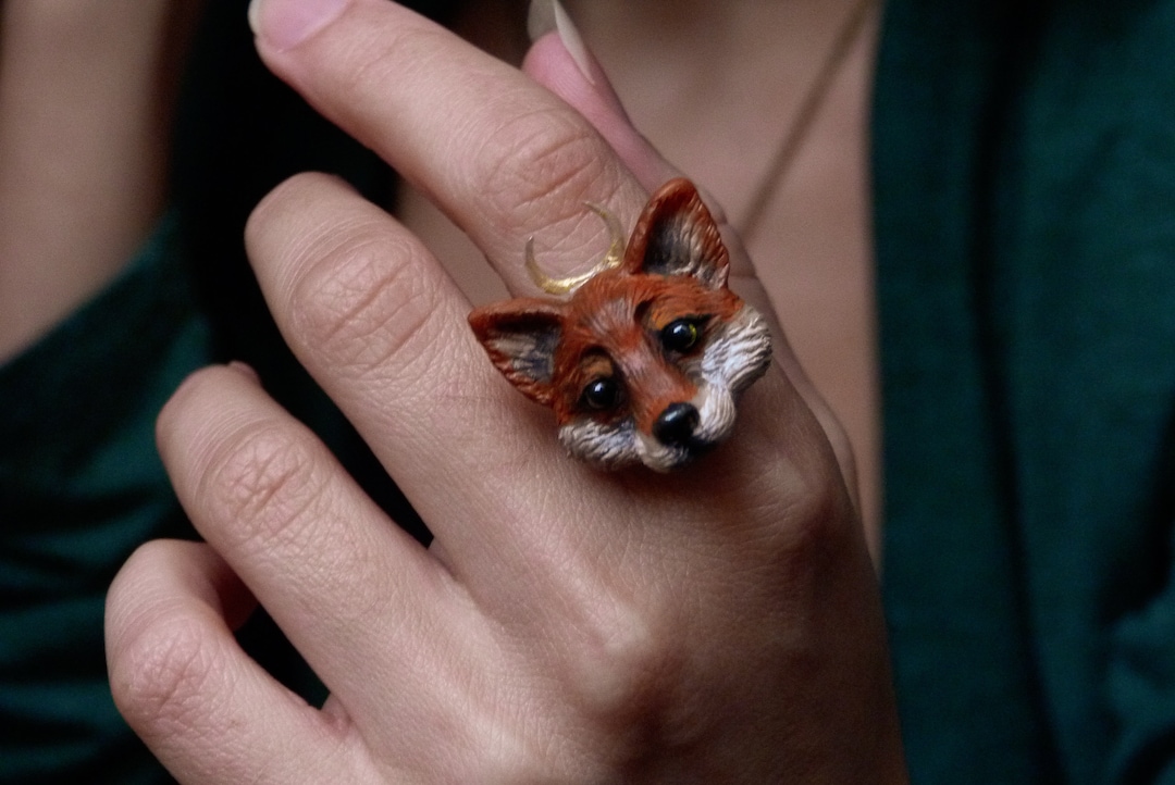 Fantasy Fox Ring Adjustable Ring Moon Horns Gift for Her Nature Forest ...