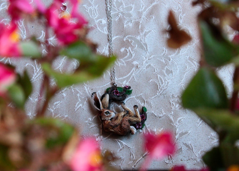 Whimsical Hare March Hare Rabbit Necklace Bunny Jewelry Polymer Clay ...