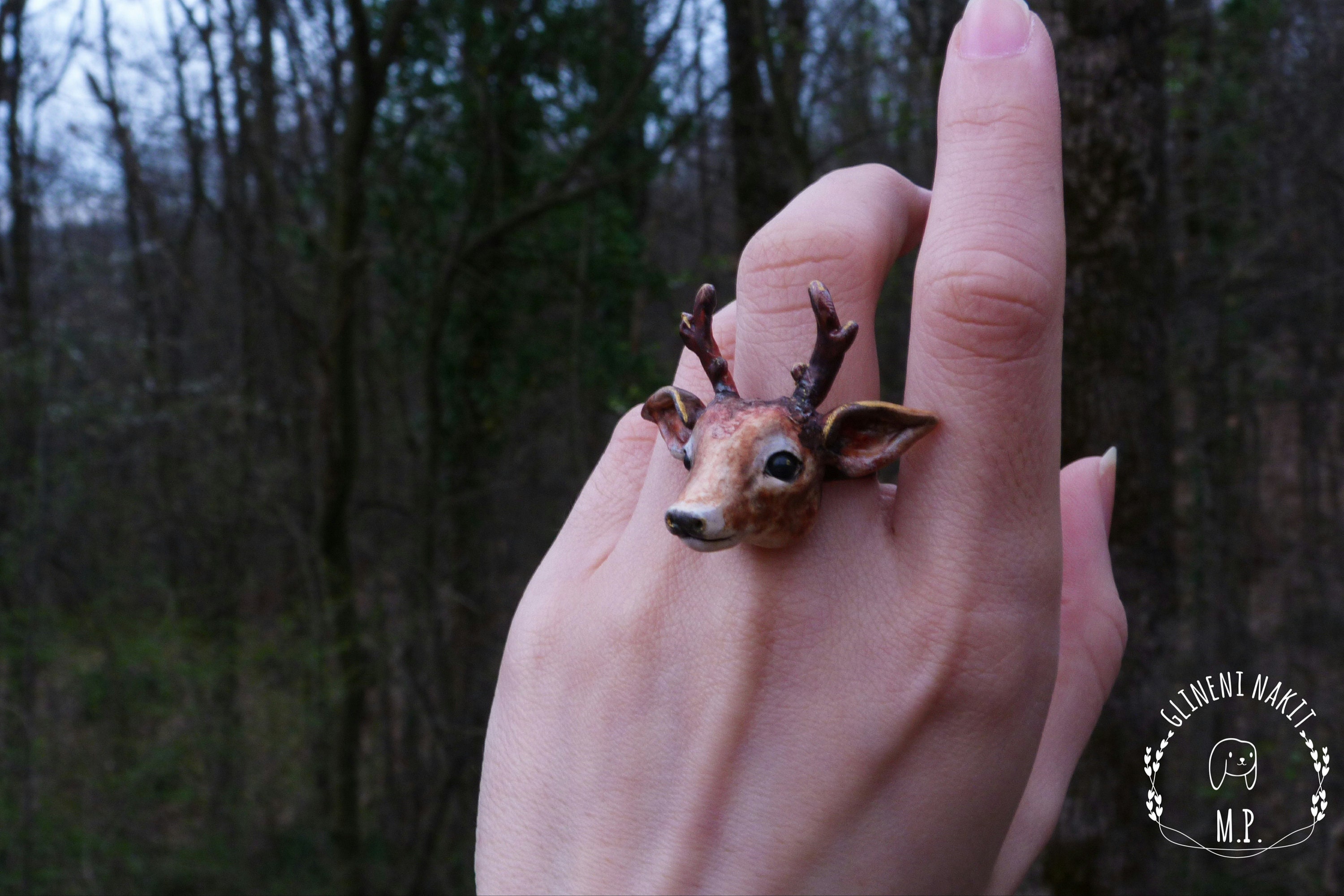 Deer Ring Polymer Clay Deer Stag With Antlers Ring Buck - Etsy