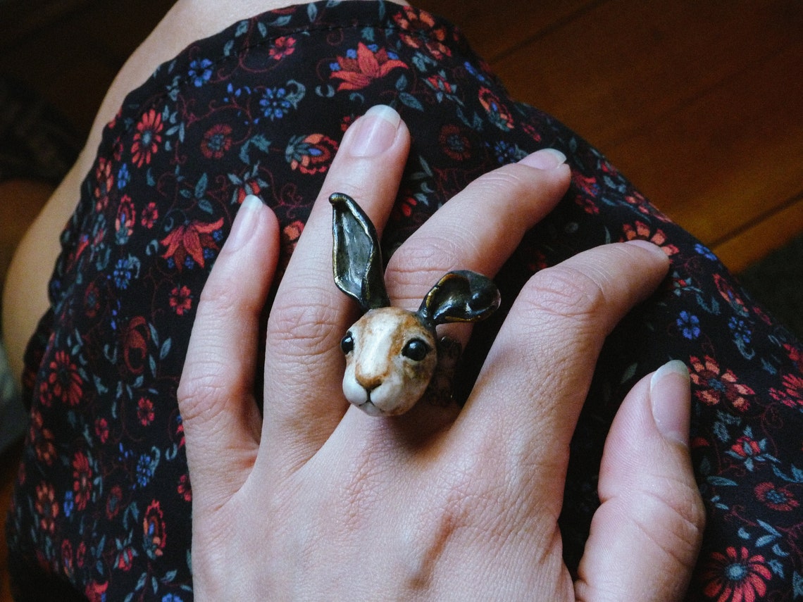 Hare March Hare Rabbit Ring Bunny Ring Polymer Clay Hare Ring - Etsy UK