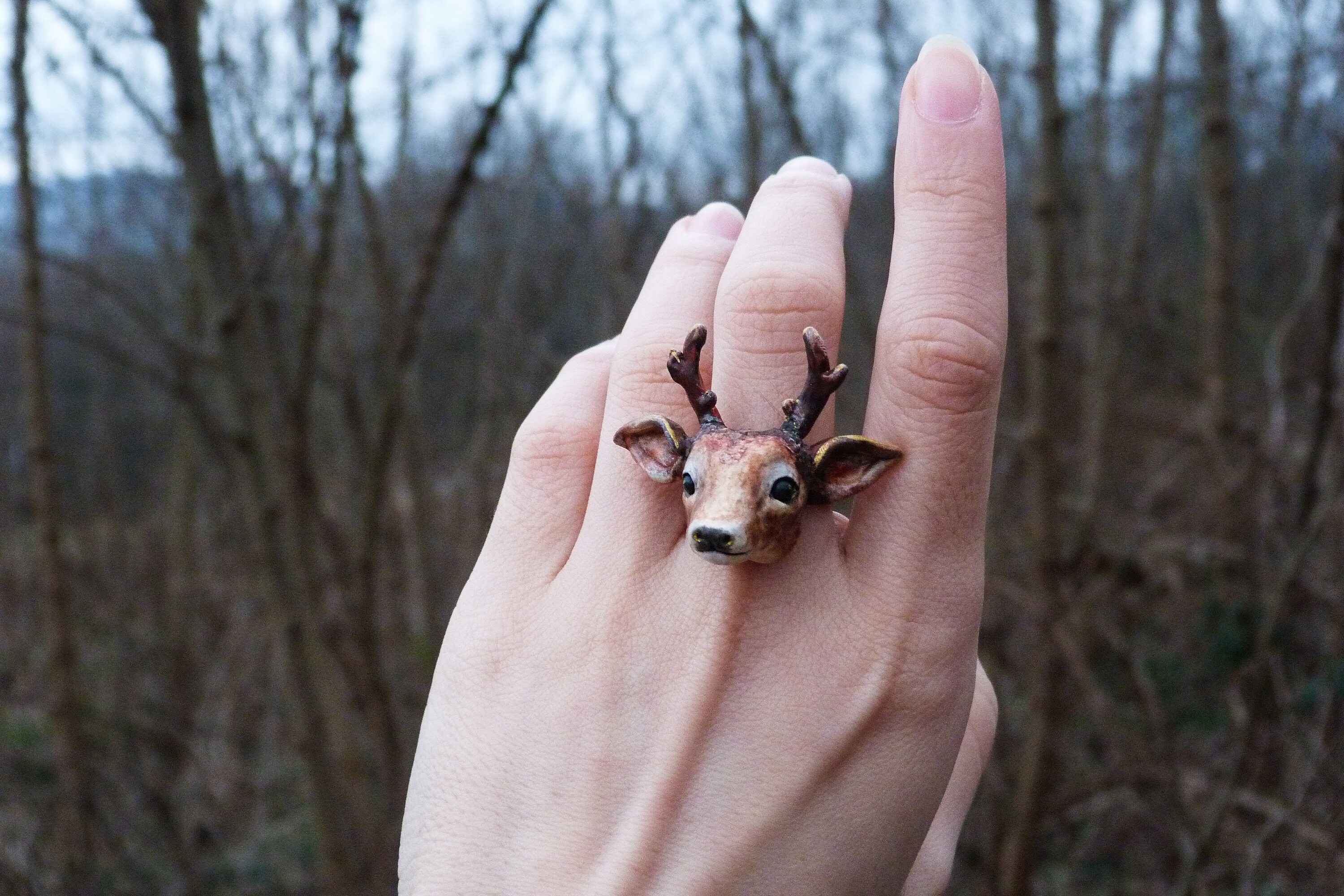 Deer Ring Polymer Clay Deer Stag With Antlers Ring Buck - Etsy