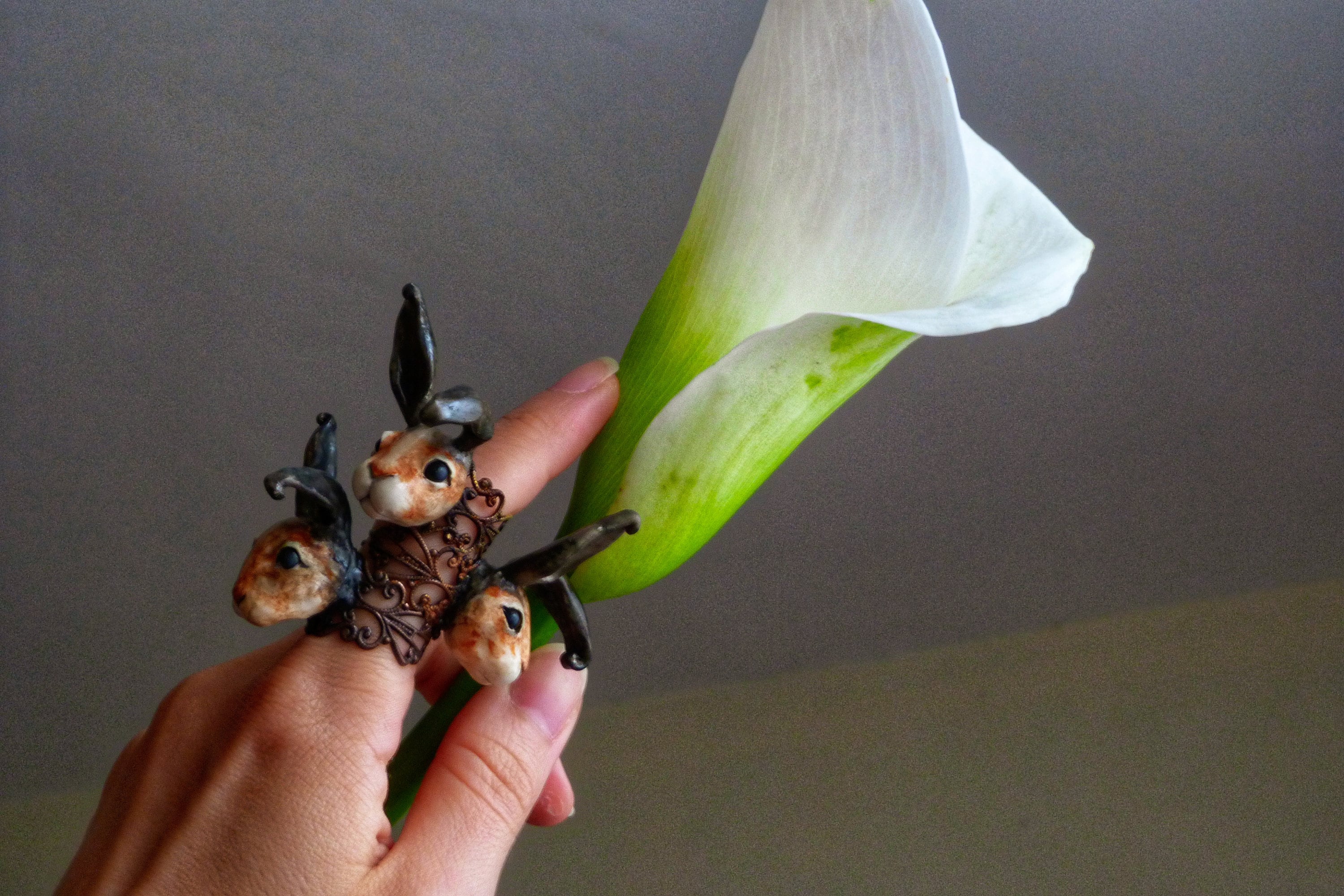 Hare March Hare Rabbit Ring Bunny Ring Polymer Clay Hare Ring - Etsy