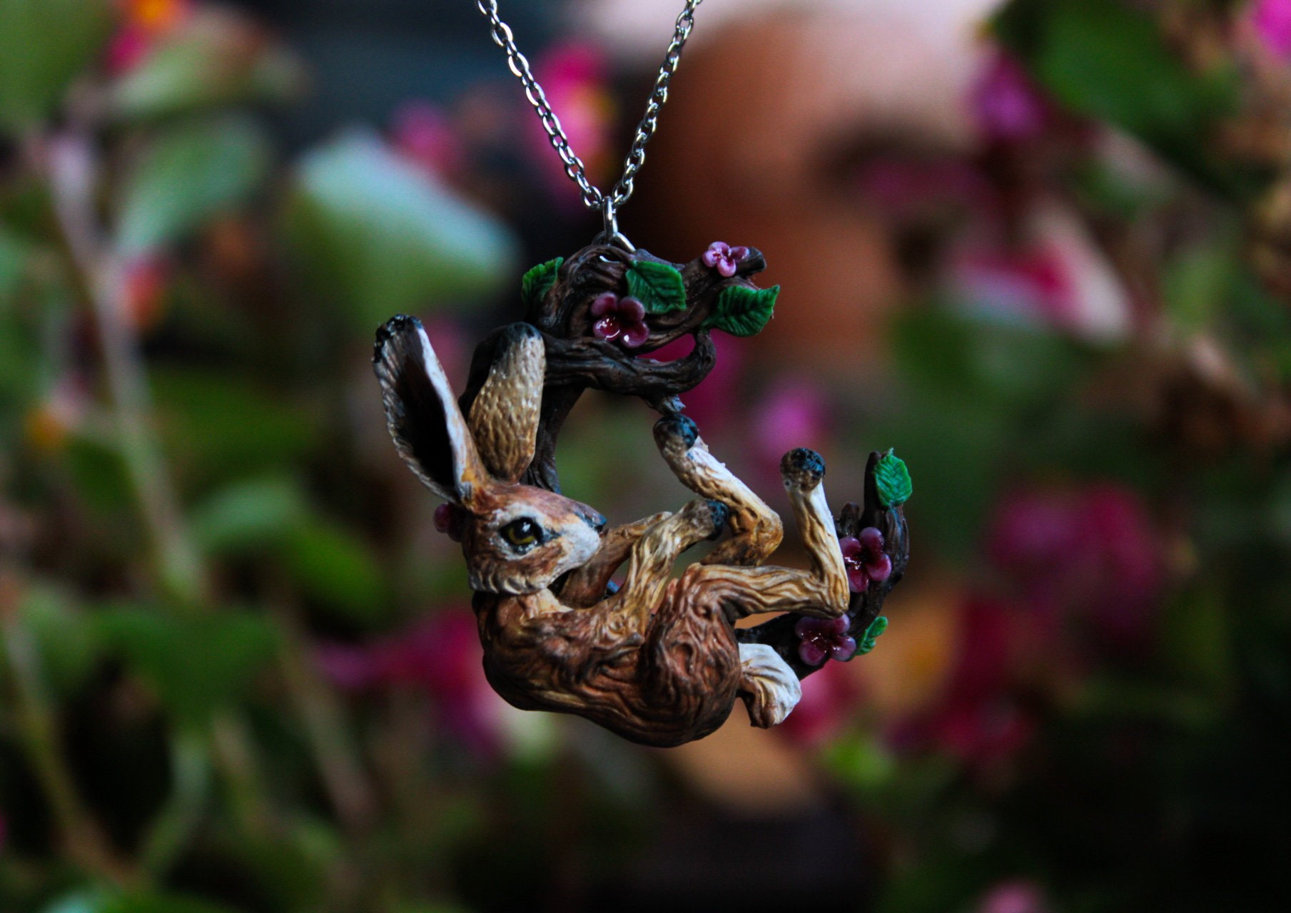 Whimsical Hare March Hare Rabbit Necklace Bunny Jewelry Polymer Clay ...