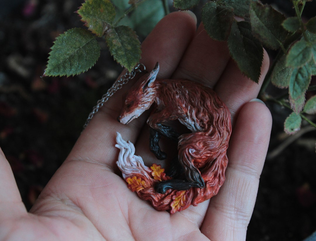 Whimsical Fox Necklace Sleepy Fox Gift for Her Polymer Clay Jewelry Fox Gifts Animal Lover Fox ...