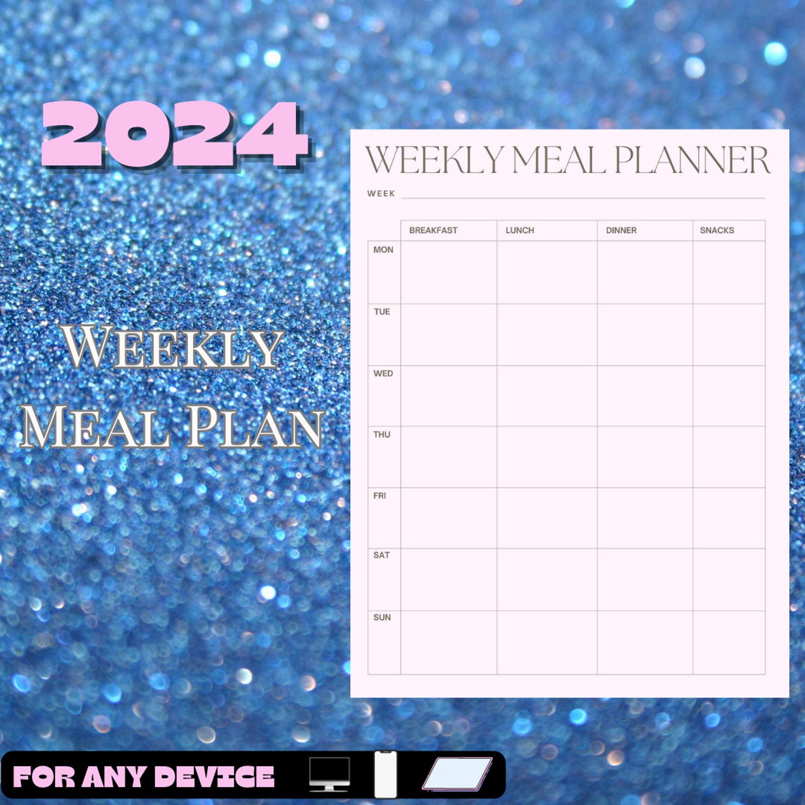 2024 Weekly Meal Planner Printable/ Meal Prep Planner/ 7-day Meal Plan ...