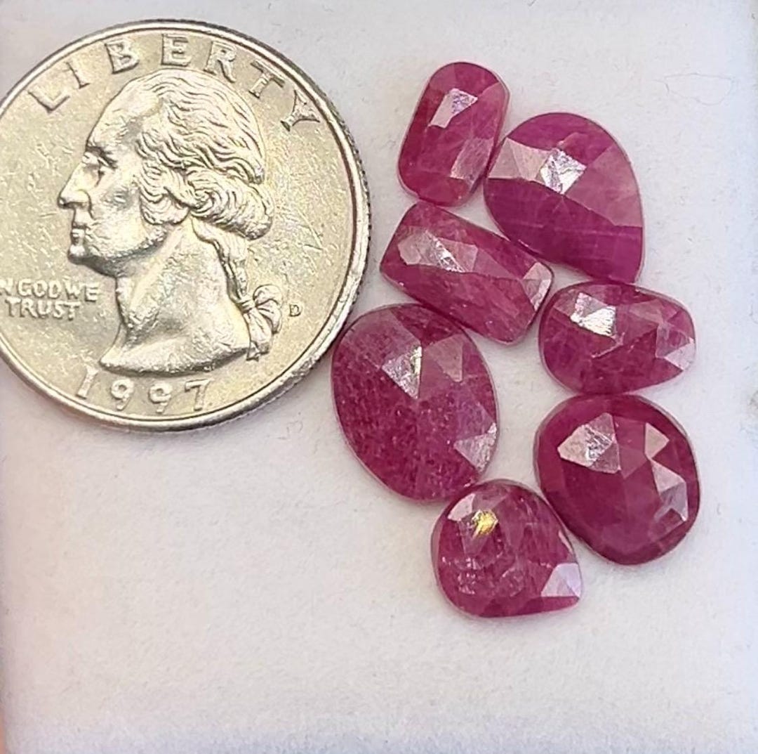 Natural Ruby Rose Cut Stones Lot of 7 Pcs | 8–11.5mm Faceted Loose ...