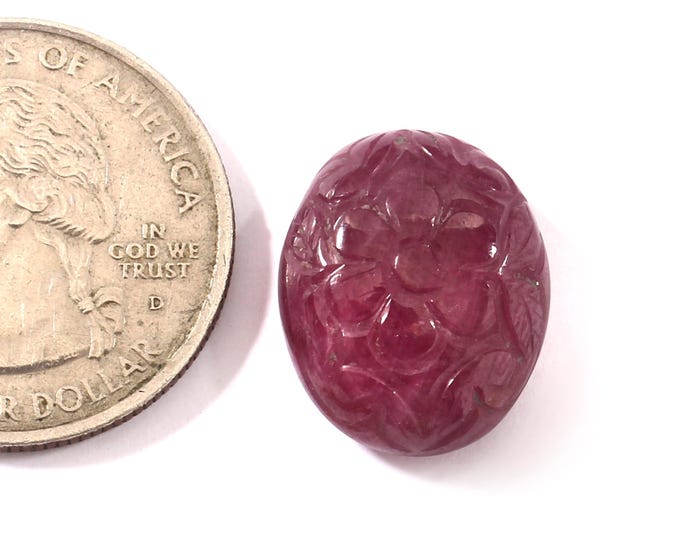 Natural Ruby Hand Carved Carving Gemstone Ruby Oval Flower Carving ...