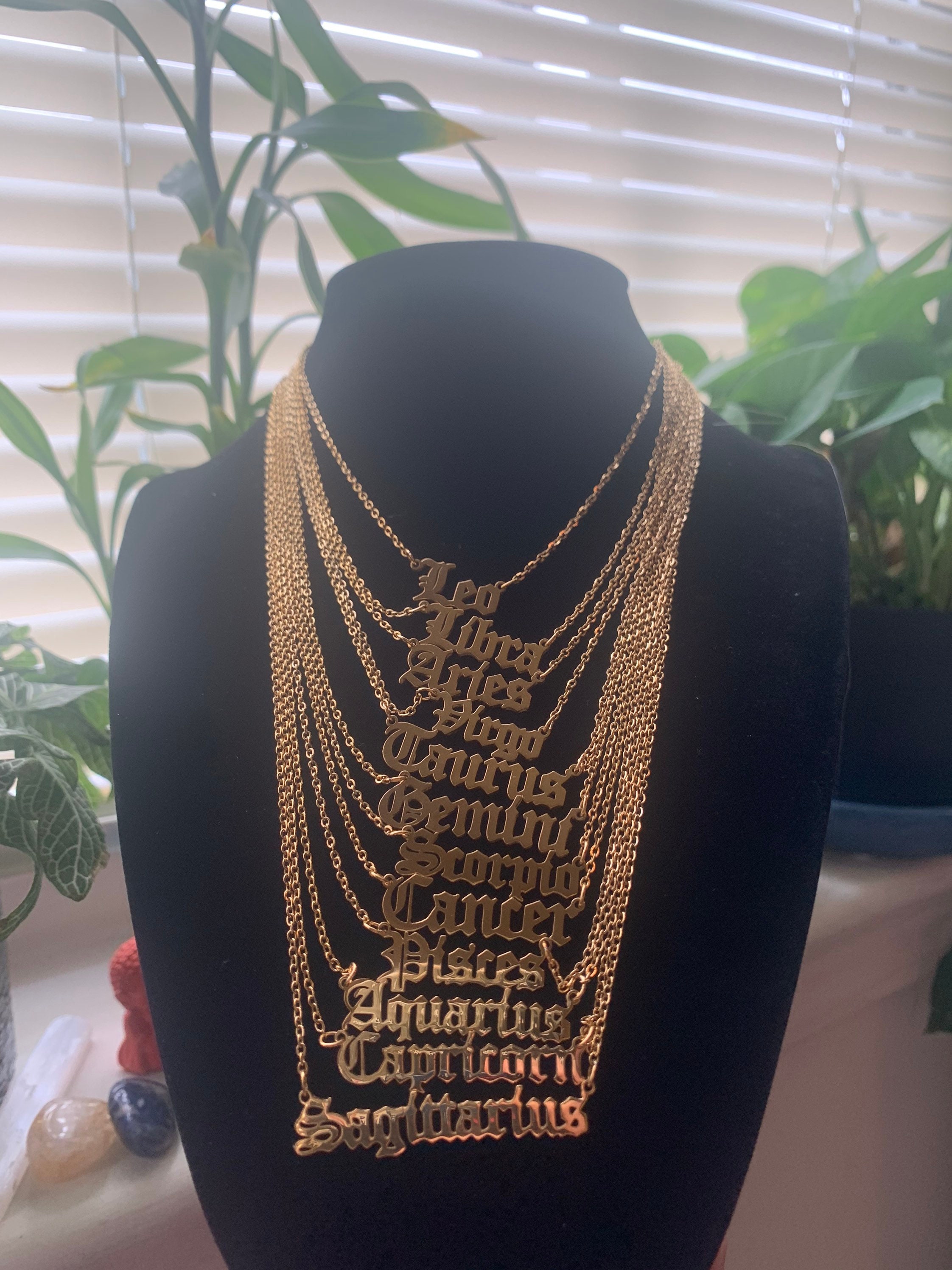 Zodiac Word Gold Chain Necklace Zodiac Charm Zodiac - Etsy UK