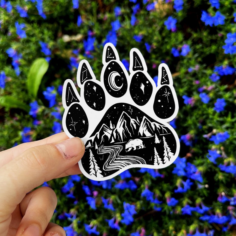 Bear Paw Print Vinyl Sticker PNW Mountain Landscape Bear Paw | Etsy
