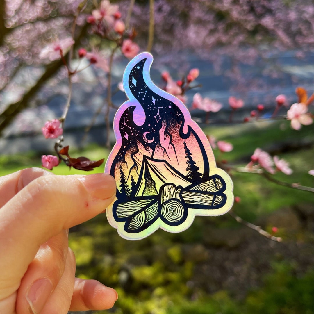 Holographic PNW Campfire Die Cut Vinyl Sticker | Camping Stickers ...