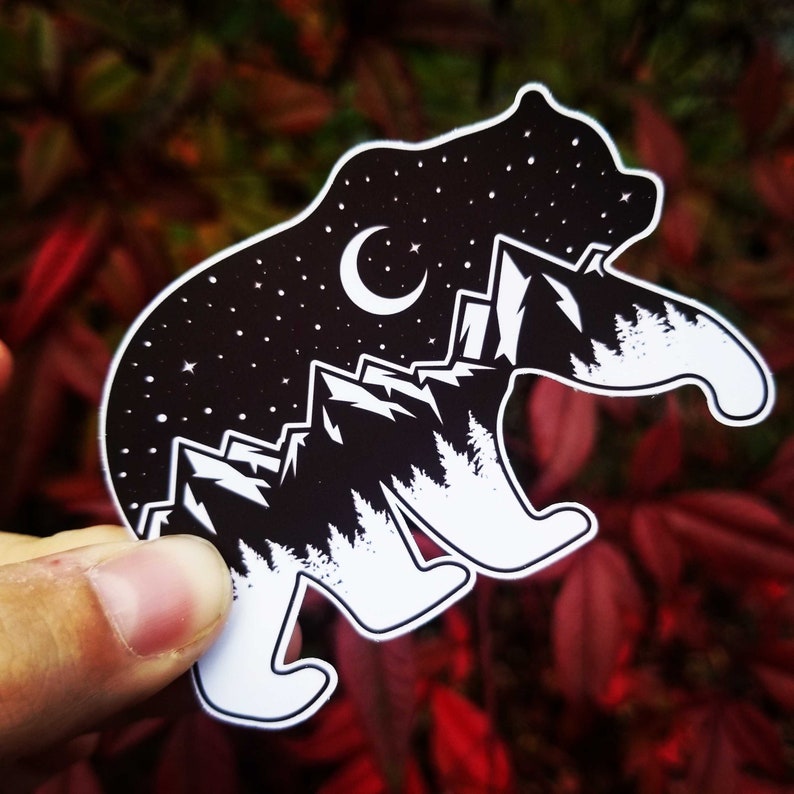 Mountain Bear Vinyl Sticker Bear Landscape Sticker PNW | Etsy