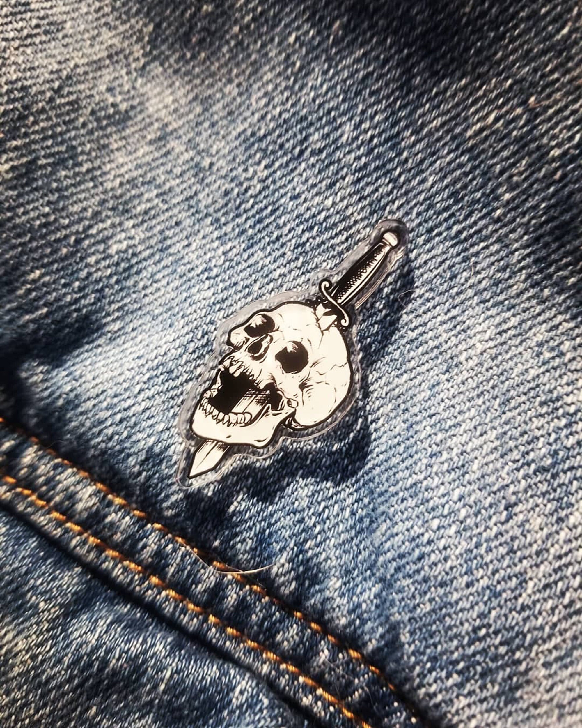 Skull & Dagger Acrylic Pin Punk Skull Pin Black and White - Etsy