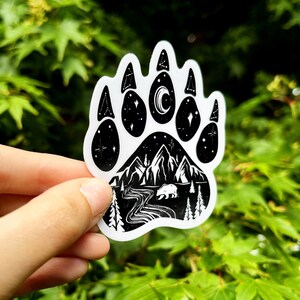 Bear Paw Print Vinyl Sticker | PNW Mountain Landscape Bear Paw Decal ...