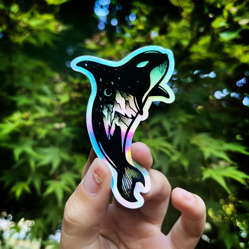 PNW Orca Whale Holographic Vinyl Sticker Die Cut Killer | Etsy