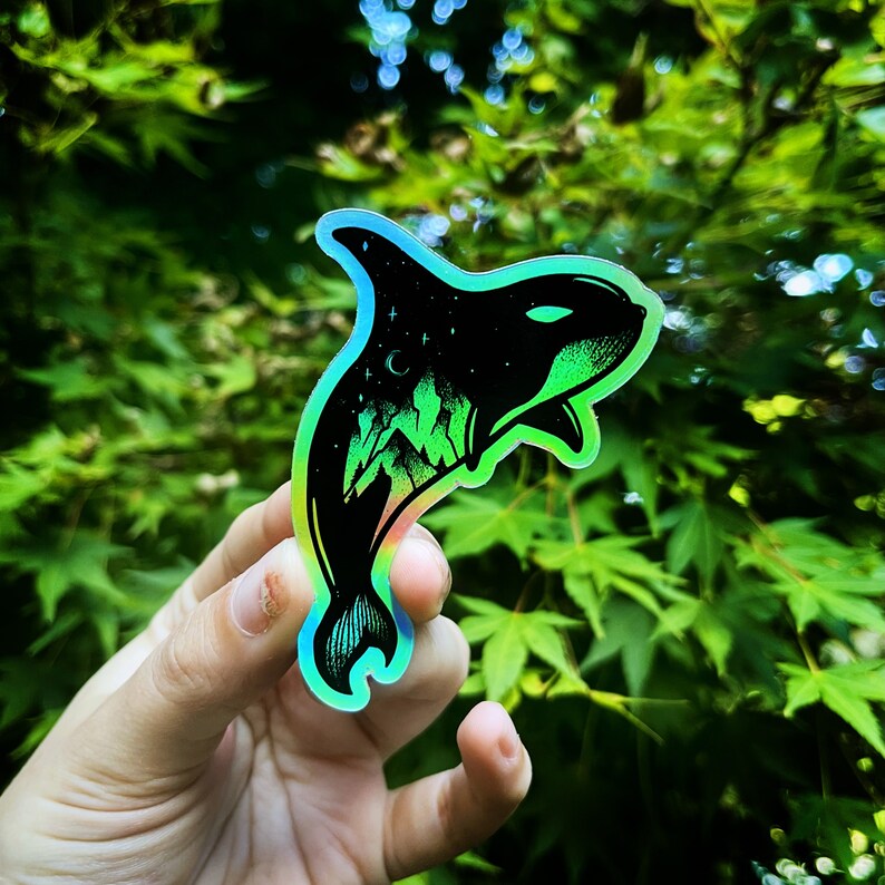 PNW Orca Whale Holographic Vinyl Sticker Die Cut Killer | Etsy