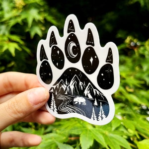 Bear Paw Print Vinyl Sticker | PNW Mountain Landscape Bear Paw Decal ...