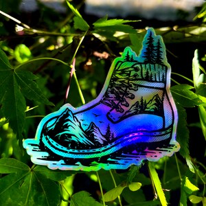 Holographic Hiking Boot Sticker | Mountain Forest Hiking Decal ...
