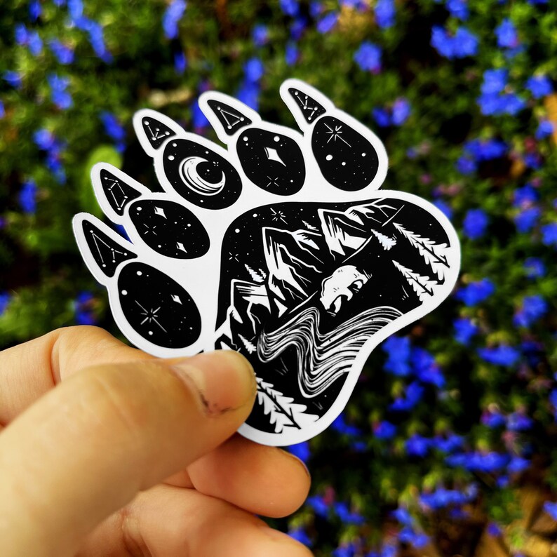 Bear Paw Print Vinyl Sticker PNW Mountain Landscape Bear Paw | Etsy