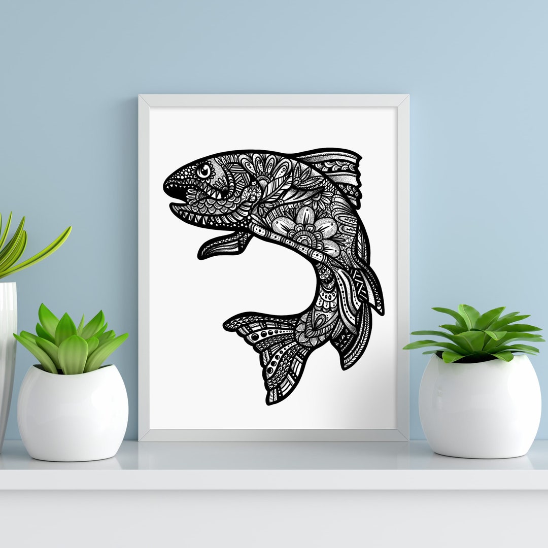 PNW Salmon Print | Salmon Fish Illustration | Fly Fishing Art | Salmon ...