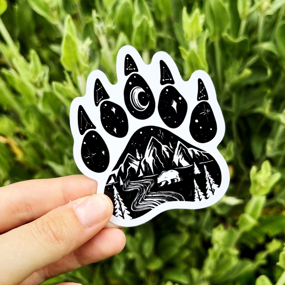 Bear Paw Print Vinyl Sticker | PNW Mountain Landscape Bear Paw Decal ...
