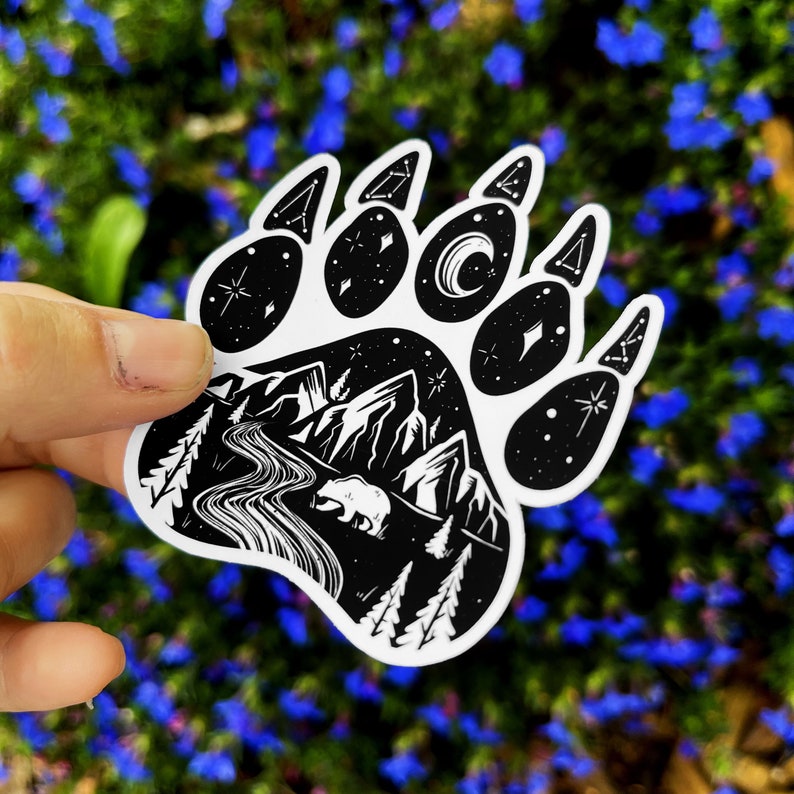 Bear Paw Print Vinyl Sticker PNW Mountain Landscape Bear Paw | Etsy