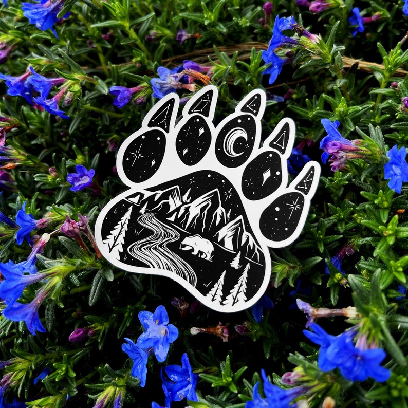 Bear Paw Print Vinyl Sticker PNW Mountain Landscape Bear Paw | Etsy