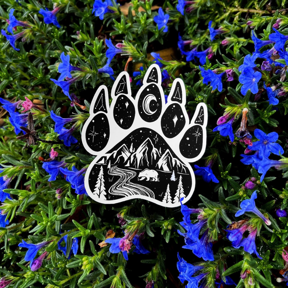 Bear Paw Print Vinyl Sticker PNW Mountain Landscape Bear Paw | Etsy