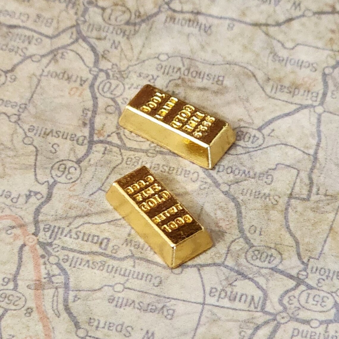 2 Tiny Gold Bars,metal,1:12 Scale,miniature Gold,board Gaming ...