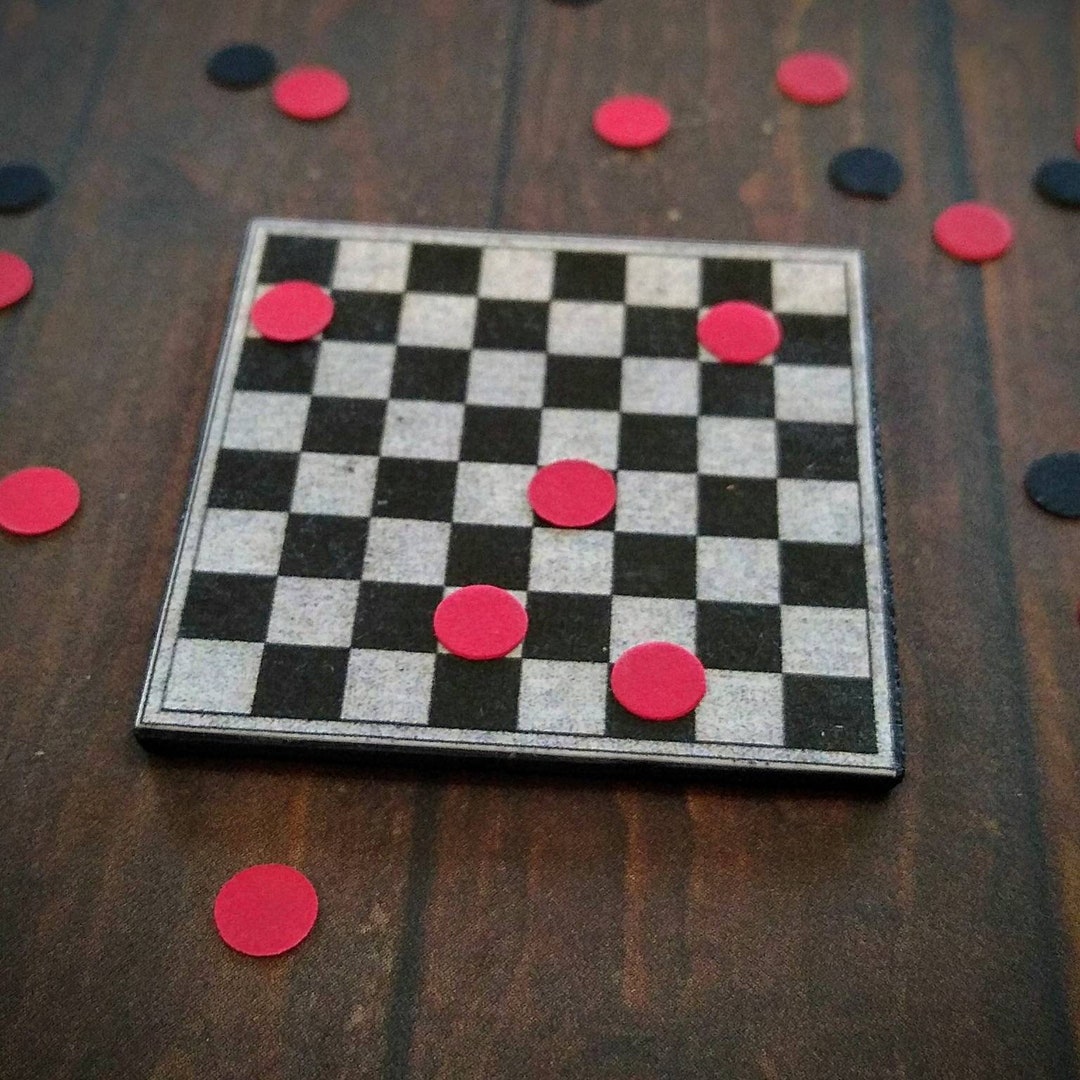 Miniature Checkers Game, 1:2 Scale Checkers, Dollhouse Game,wooden ...