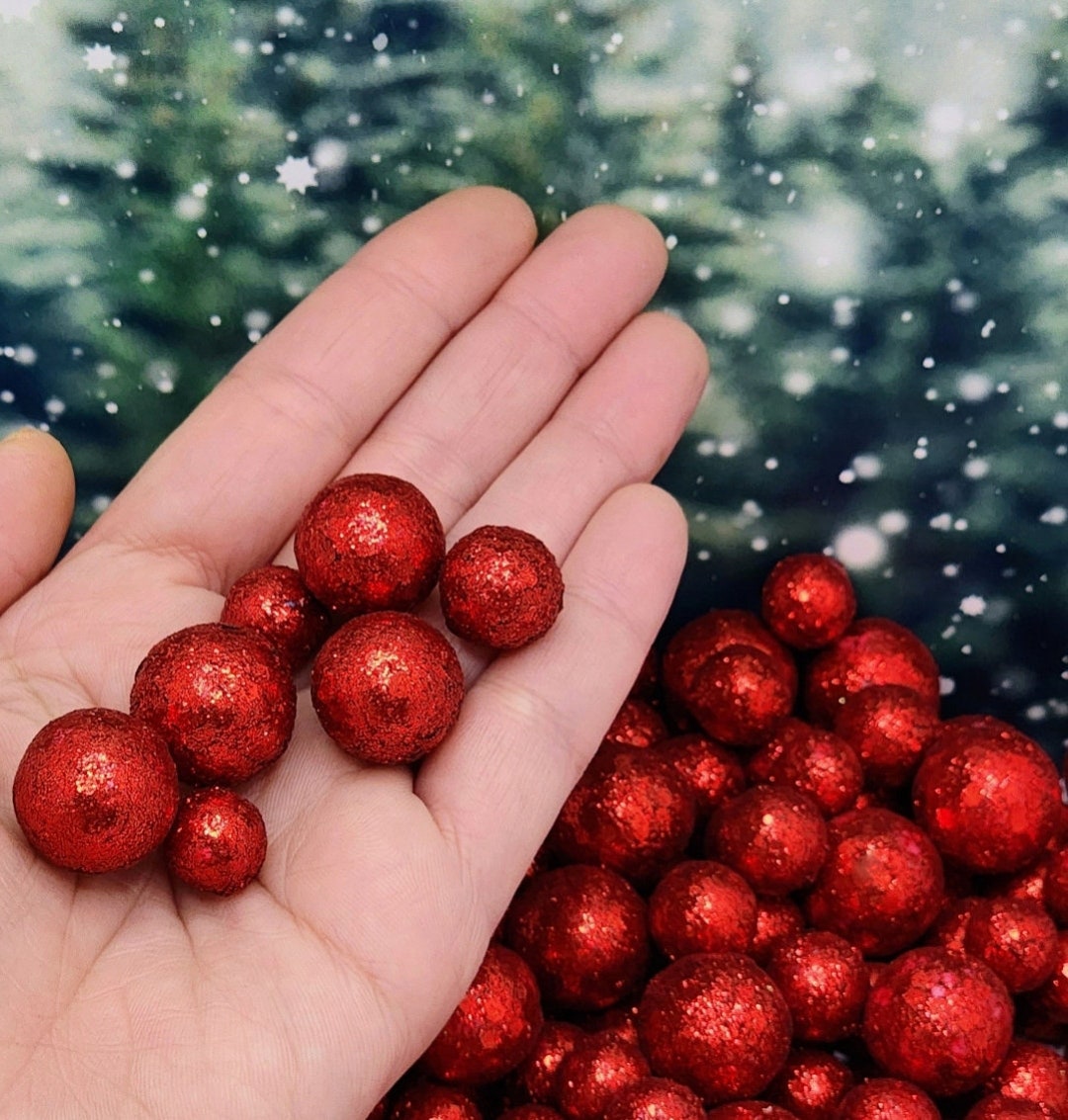 Christmas Red Glittered Foam Balls,1/2 Cup,christmas Craft Supply ...