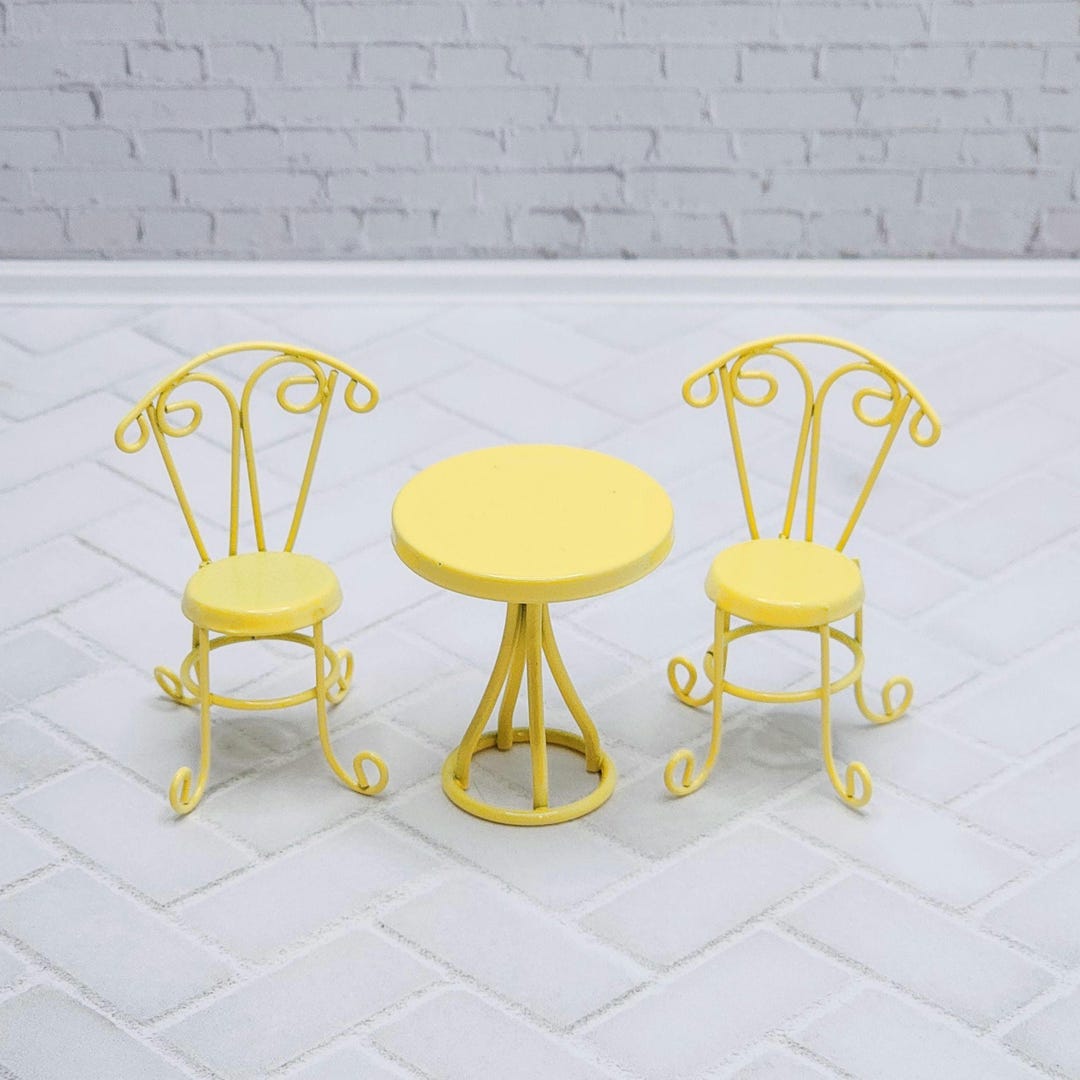 Mini Bistro Set,fairy Garden Accessories,miniature Yellow Table Set ...