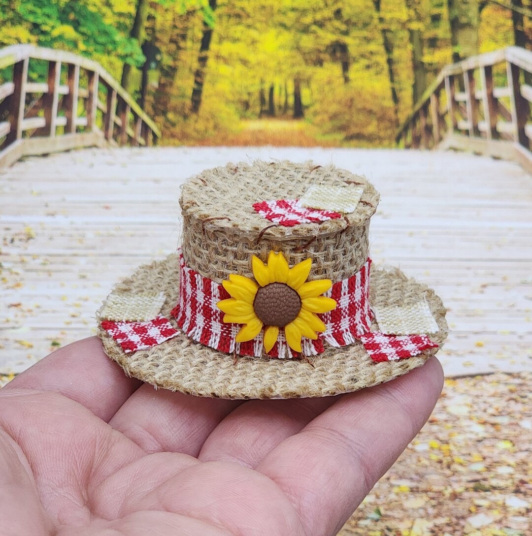 Miniature Scarecrow Hat,fall Miniatures,doll Hat,mini Burlap Hat ...