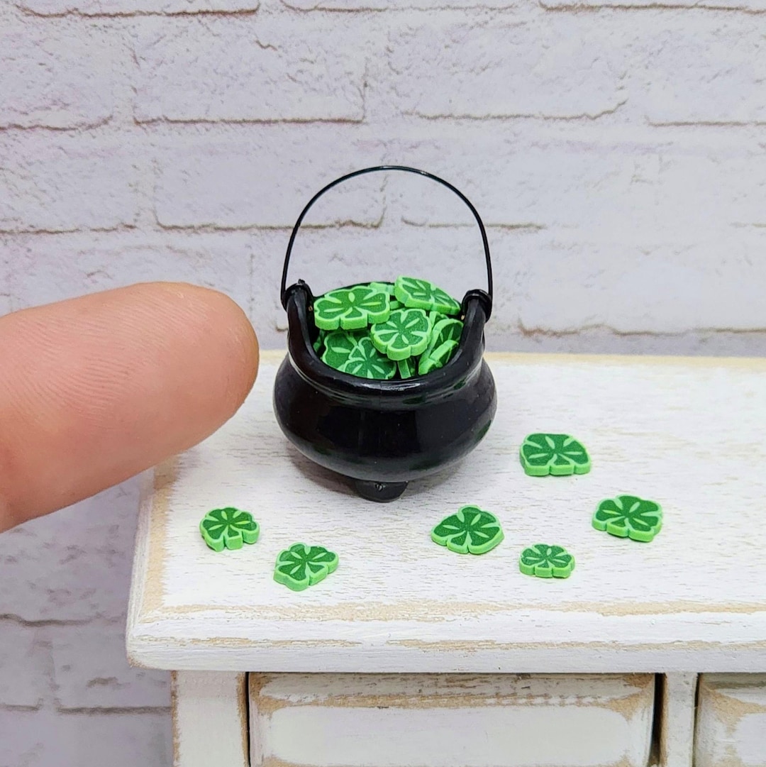 Miniature Cauldron,tiny Shamrocks,1:12 Scale,st.patricks Day Miniatures ...