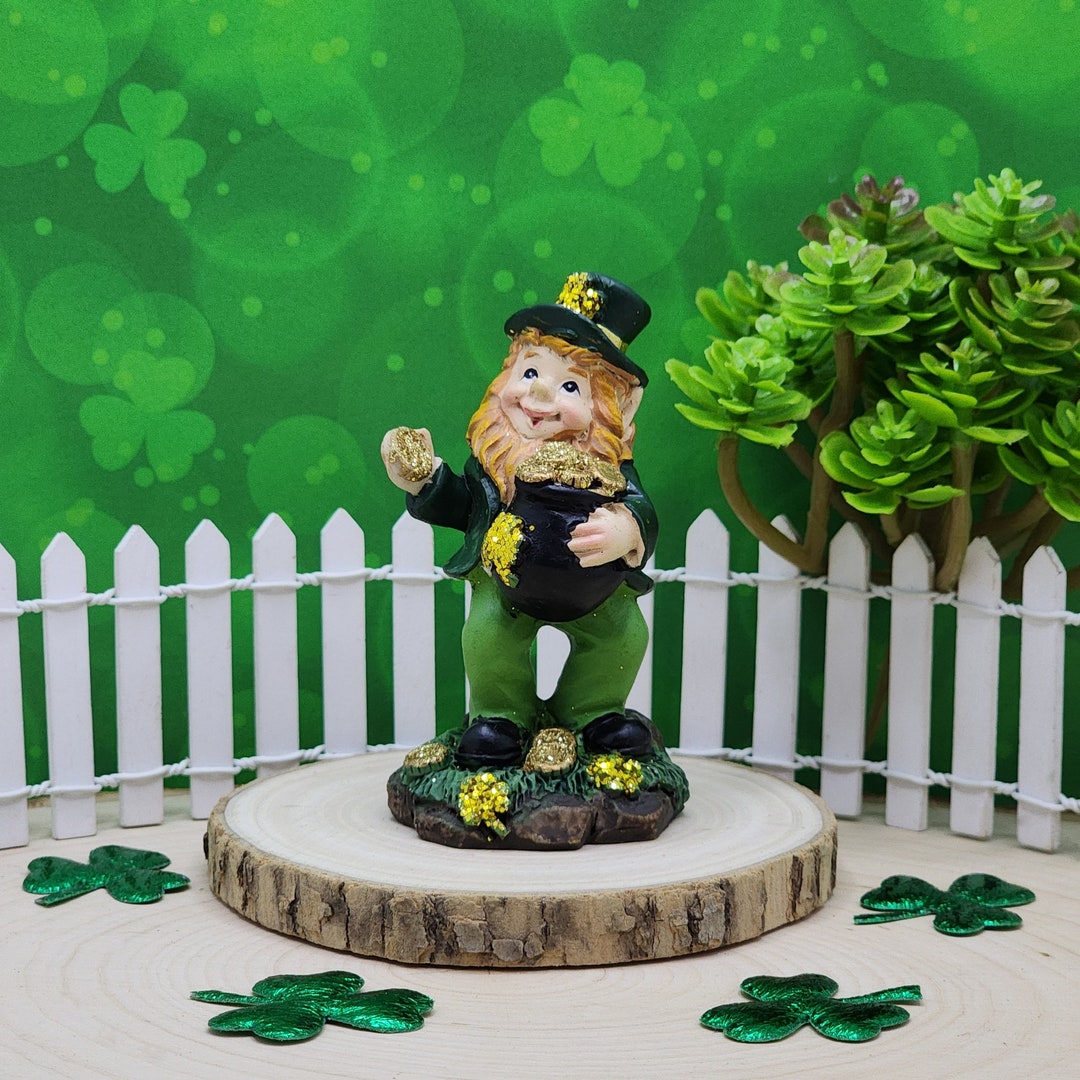 Miniature Leprechaun Figure,holding Pot of Gold,miniature Shamrocks,st ...