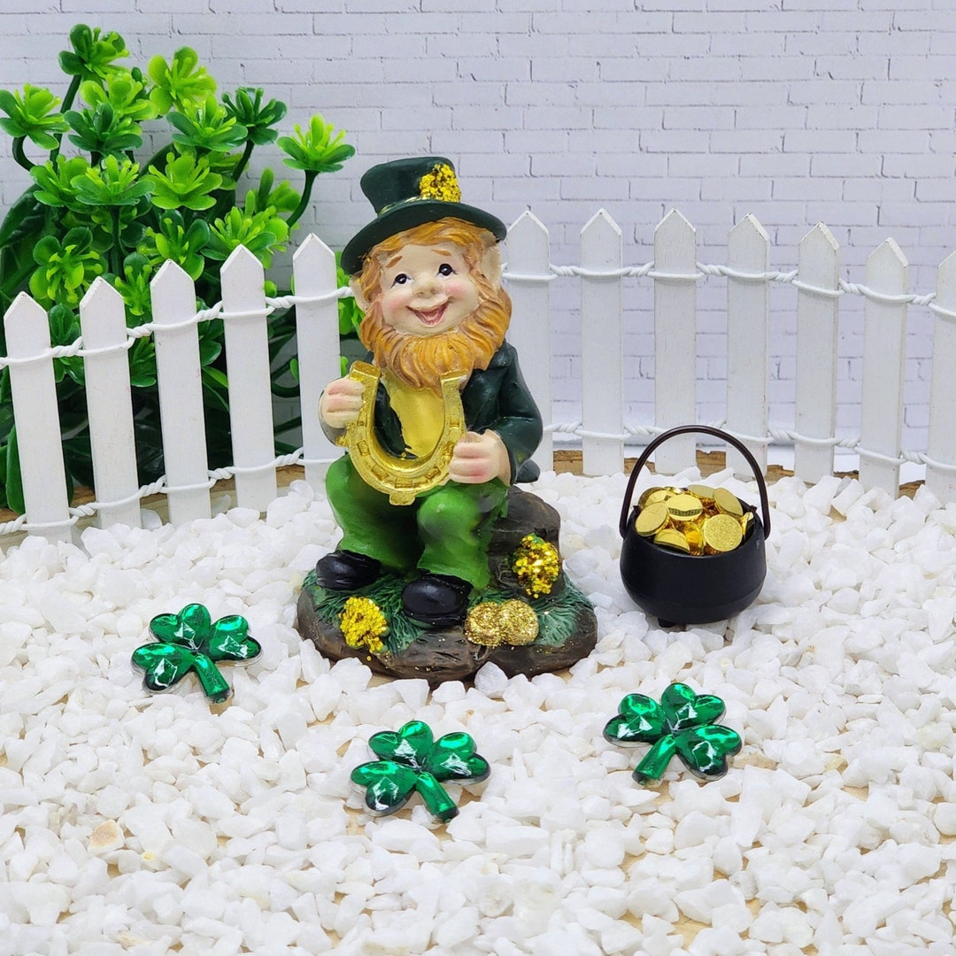 Miniature Leprechaun Figure,miniature Shamrocks,pot of Gold,gold Coins ...
