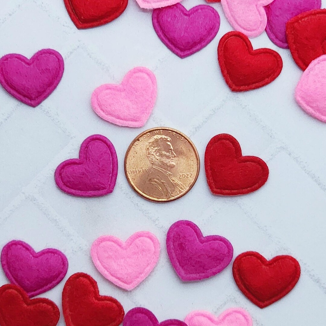 24 Tiny Felt Hearts,17mm,red,pink Mix,fabric Heart Embellishments ...