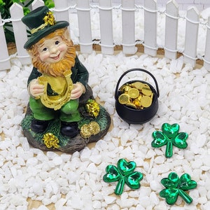 Miniature Leprechaun Figure,miniature Shamrocks,pot of Gold,gold Coins ...