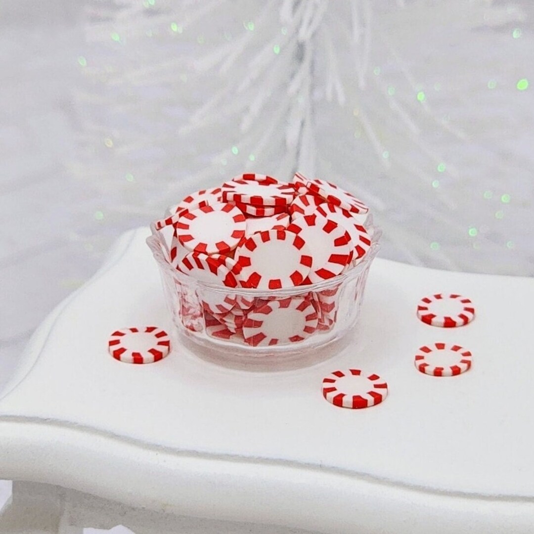 Dollhouse Miniature Christmas Candy Dish,tiny Peppermints,christmas ...