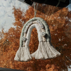 Drive Safe Brown and Blue Smiley Face Macrame Rainbow Car Charm/car ...