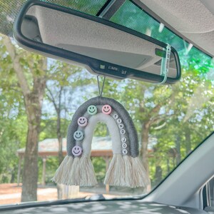 Find Joy Grey Ombré Smiley Face Macrame Rainbow Car Charm/decor/ Rear ...
