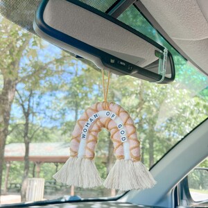 Woman of God Pink Smiley Face Macrame Rainbow Car Charm/decor/ Rear ...