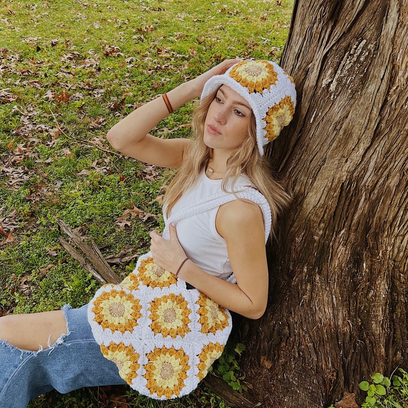 Boho/cottage Core Granny Square Crochet Bucket Hat/bucket Hat/ - Etsy
