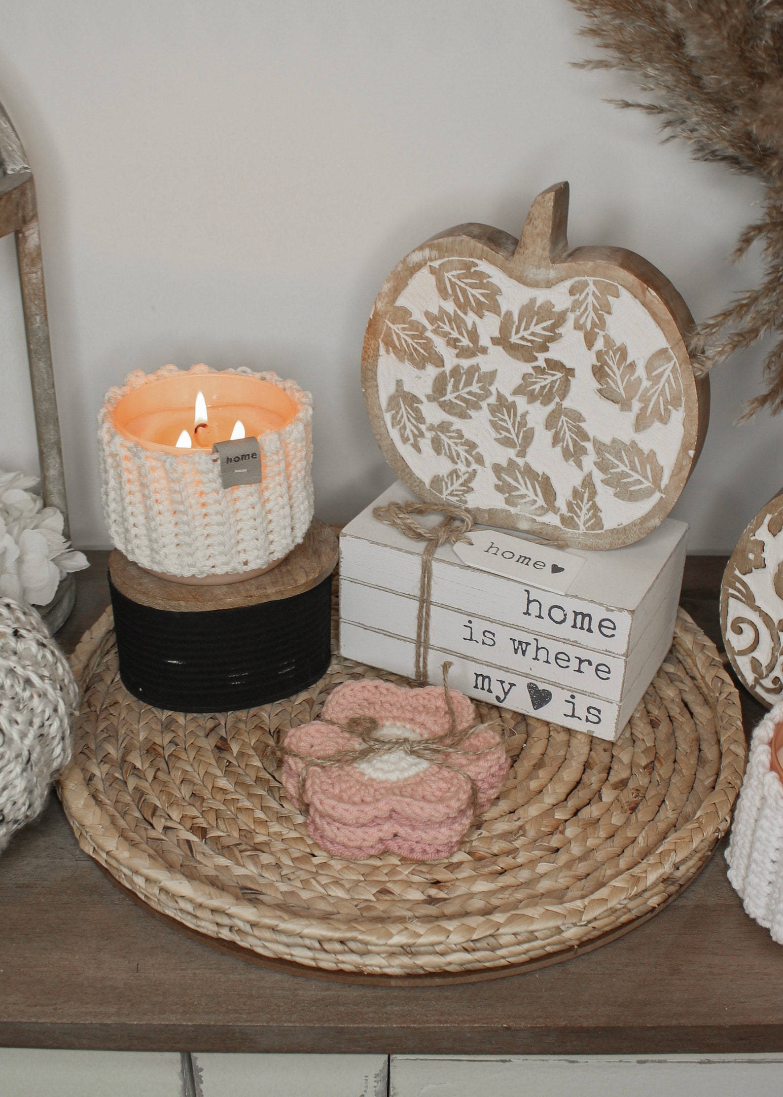 Boho/farmhouse Pink Crochet Flower 4 Set Coasters/gifts for - Etsy
