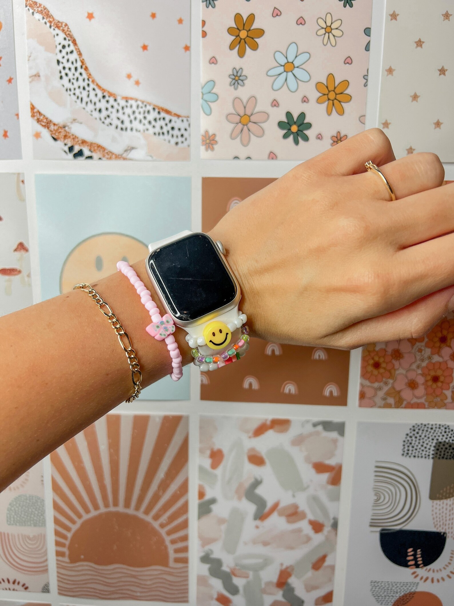 Colorful Smiley Face Beaded Watch Charm Set/apple Watch Halo - Etsy