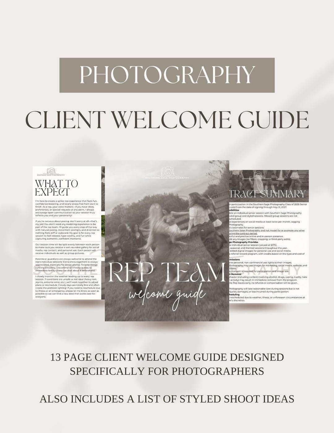 Senior Rep Team Photography Welcome Guide Packet Canva Template ...