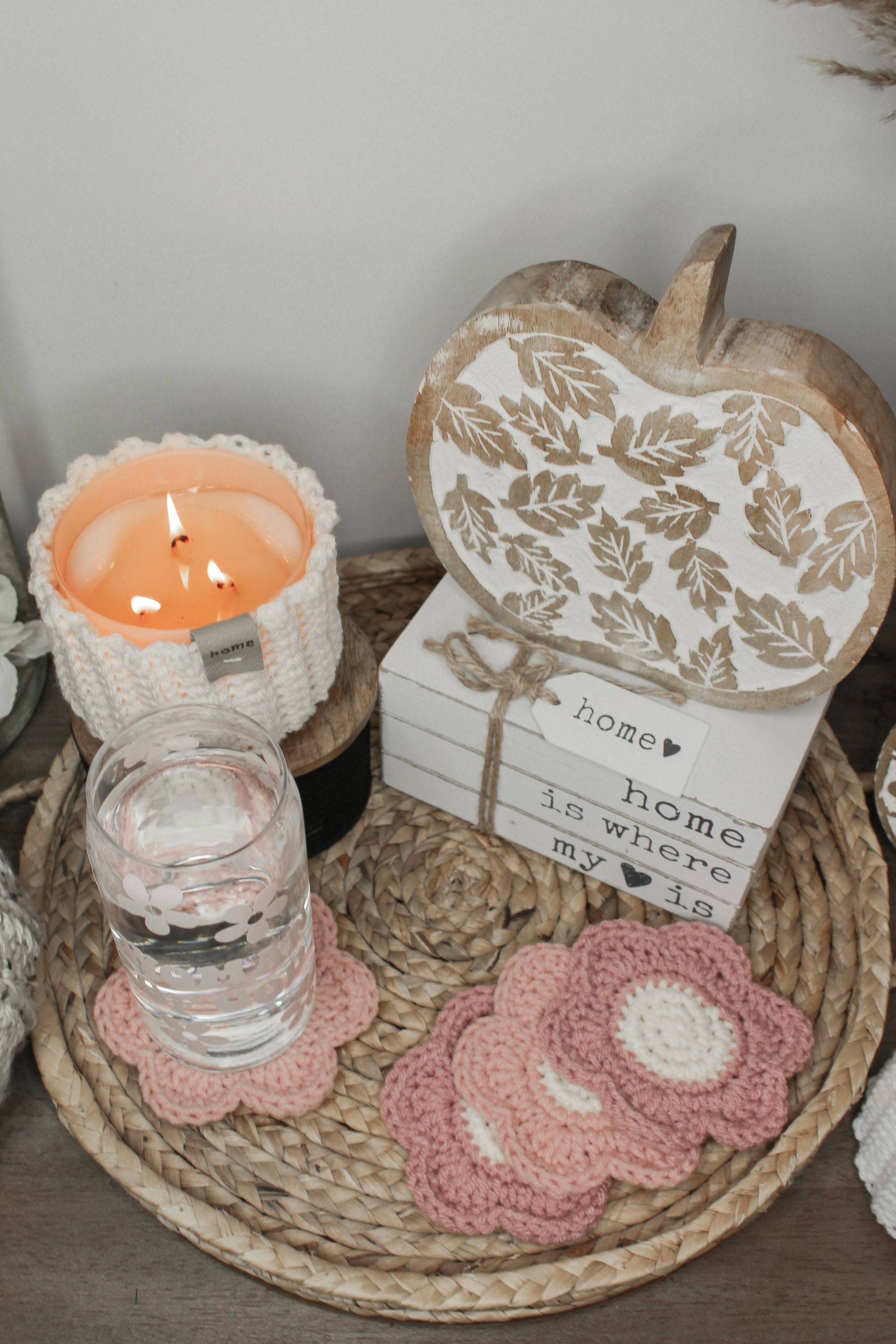 Boho/farmhouse Pink Crochet Flower 4 Set Coasters/gifts for - Etsy